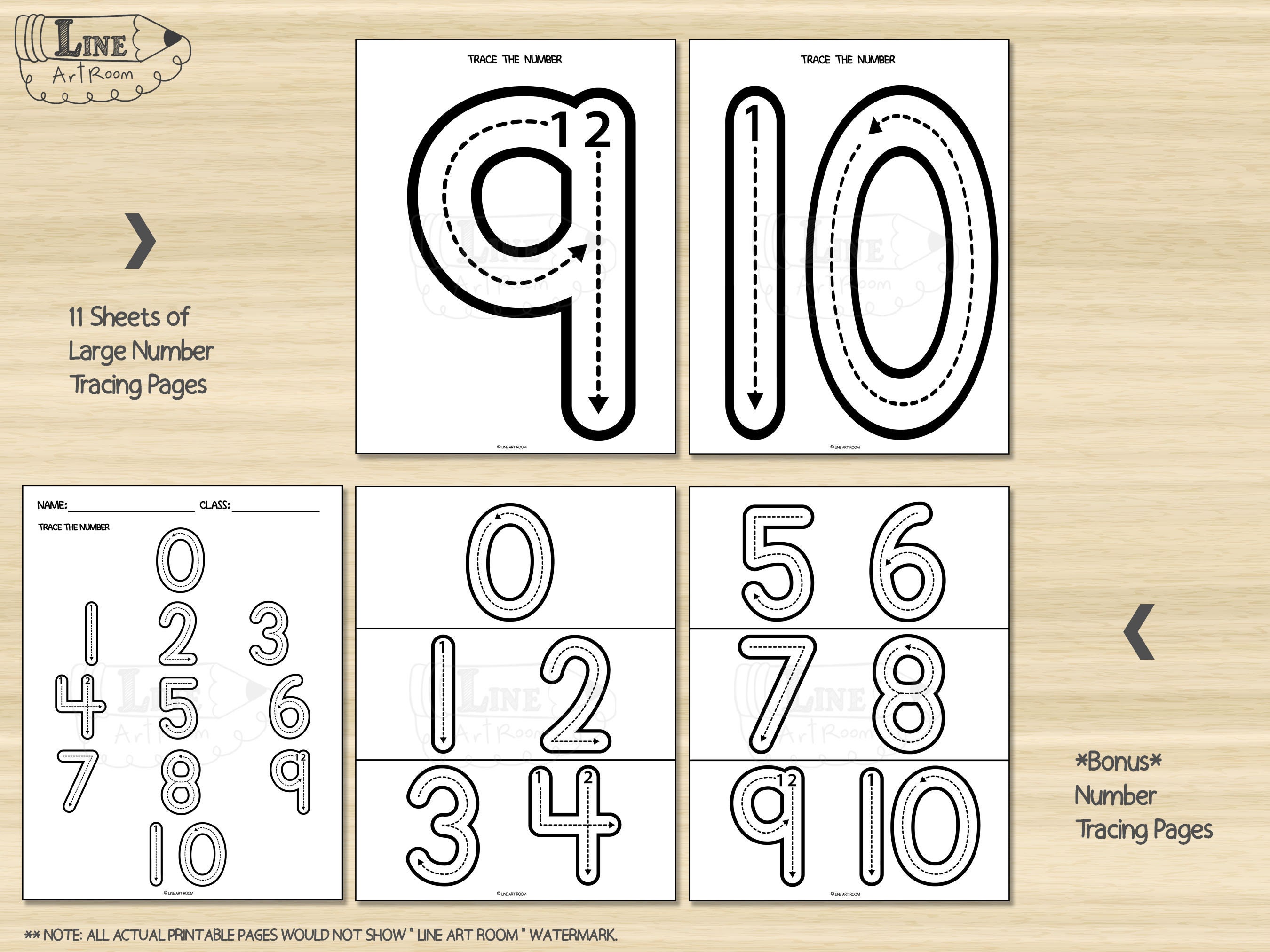 11 Large Outline Numbers Tracing Activities Worksheets for Kids, Learn ...