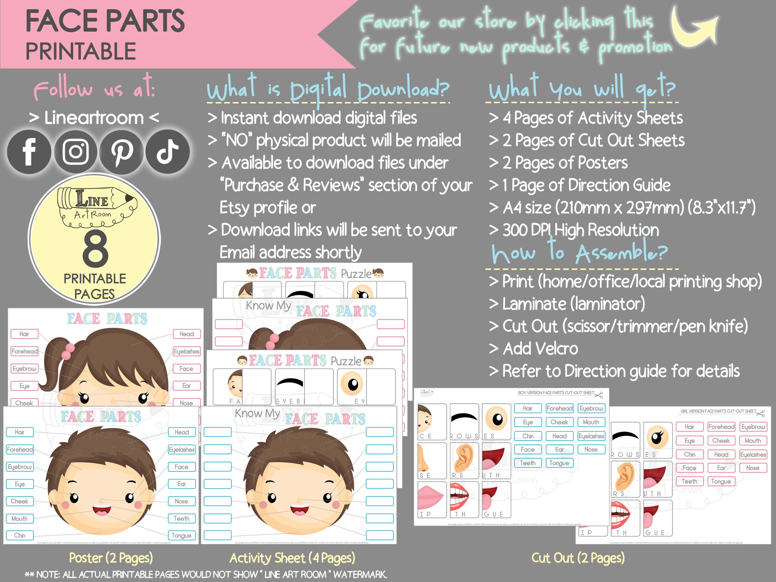 Face Parts Activities for Kids. Facial Features Quiet Book. Body Parts ...