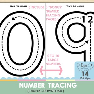 11 Large Outline Numbers Tracing Activities Worksheets for Kids, Learn ...