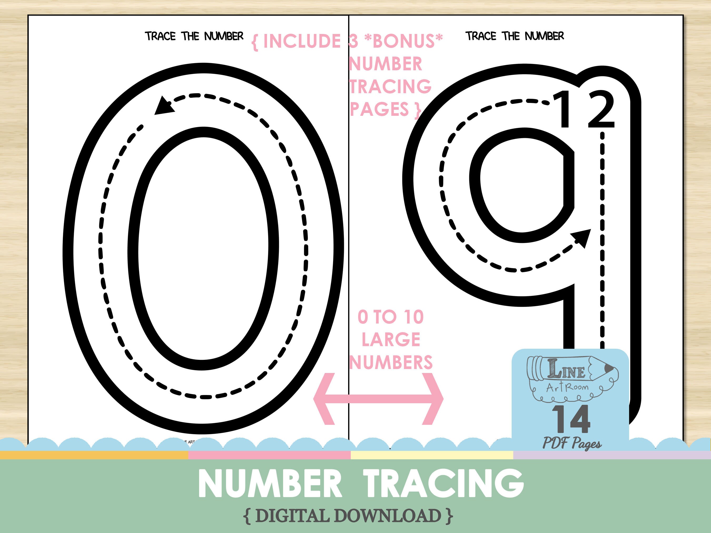 11 Large Outline Numbers Tracing Activities Worksheets for Kids, Learn ...