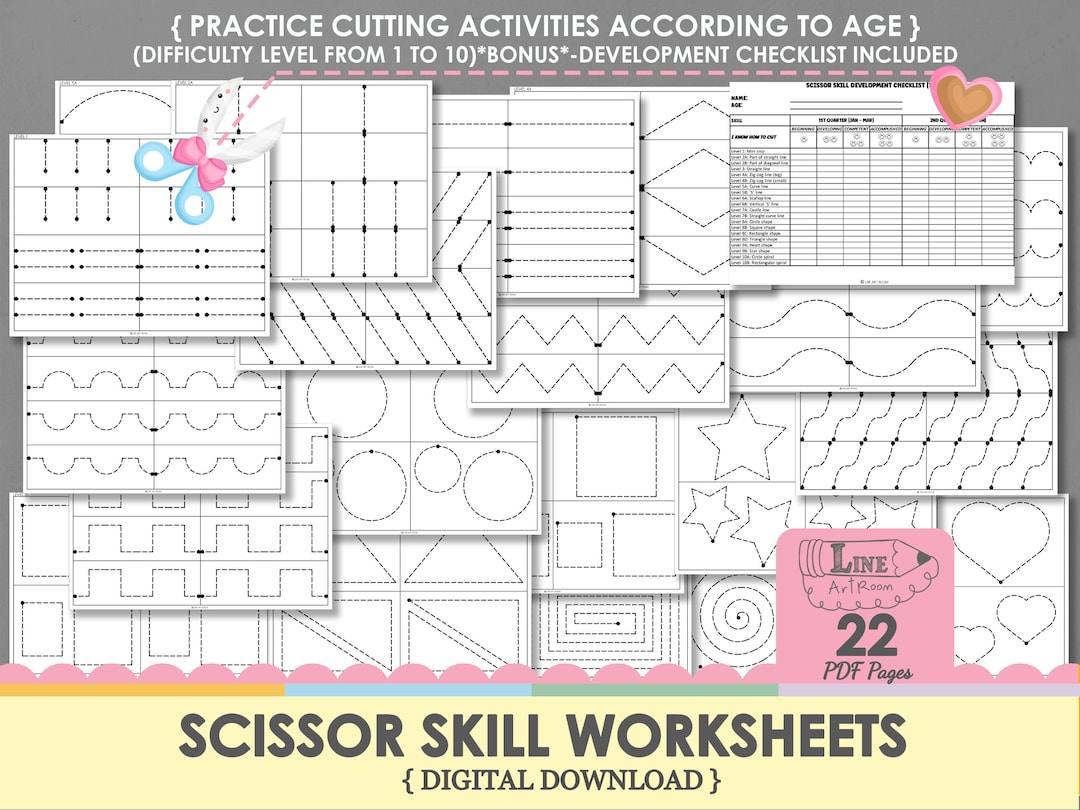 Scissor Skill Worksheets for Kids Practical Life Montessori Cutting ...