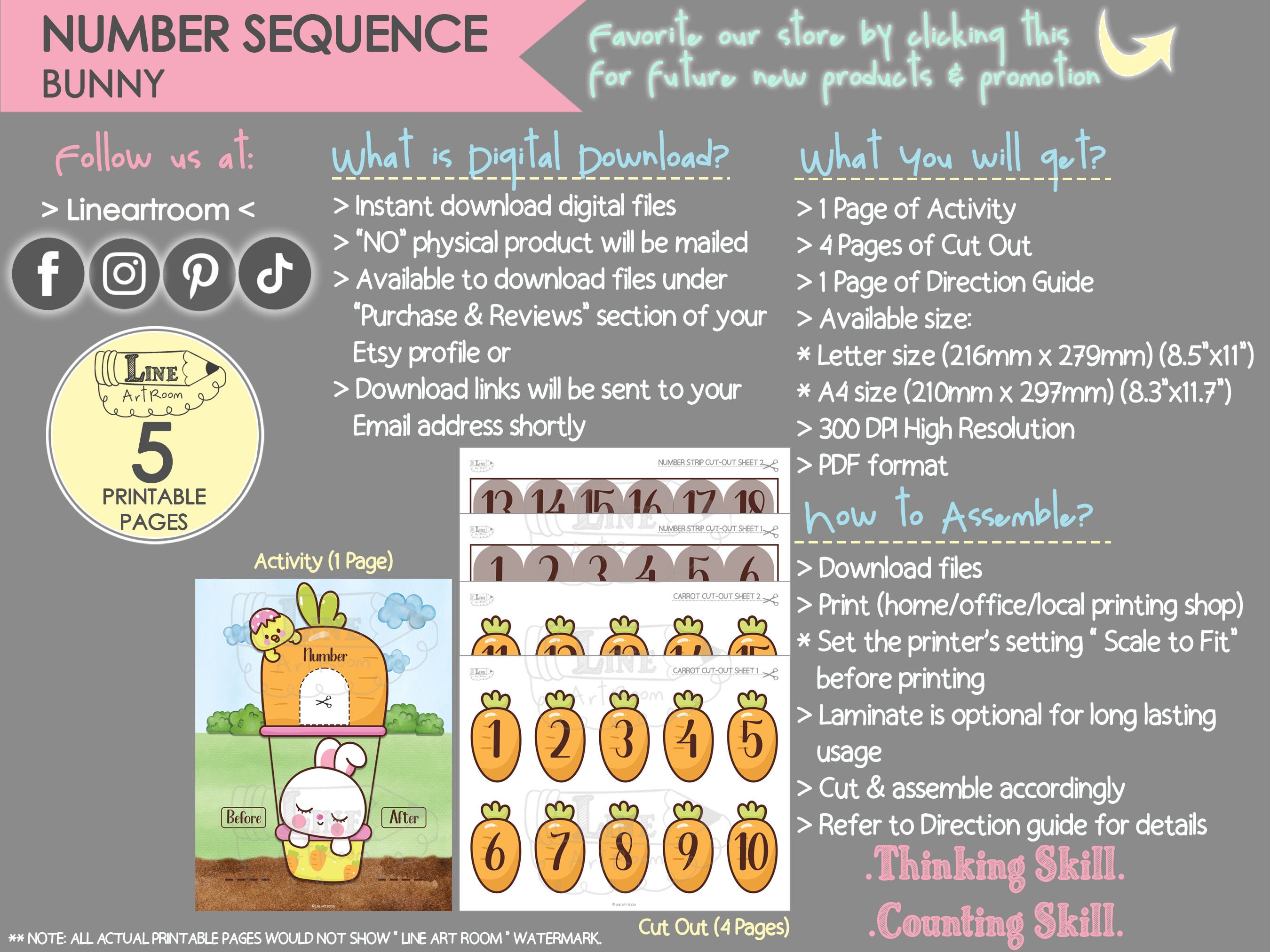 Bunny Theme Preschool Number Sequence Spring Activity for Kids. Number ...