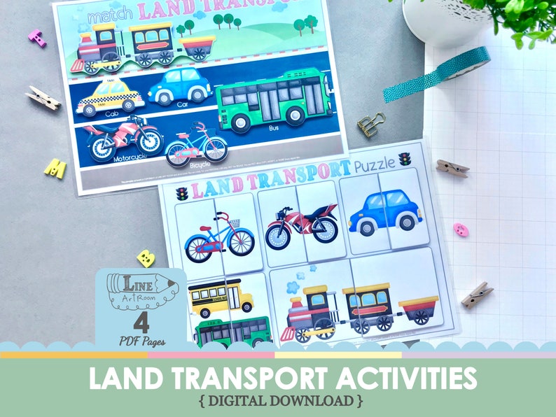 Land Transport Matching & Busy Puzzle. Downloadable Toddler Activities ...