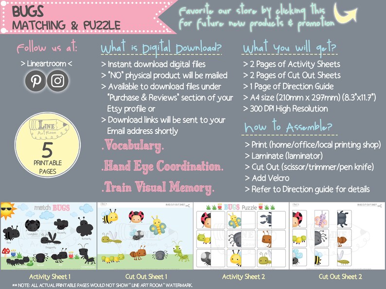 Bugs Preschool Matching & Picture Puzzle. Animal Puzzle - Etsy
