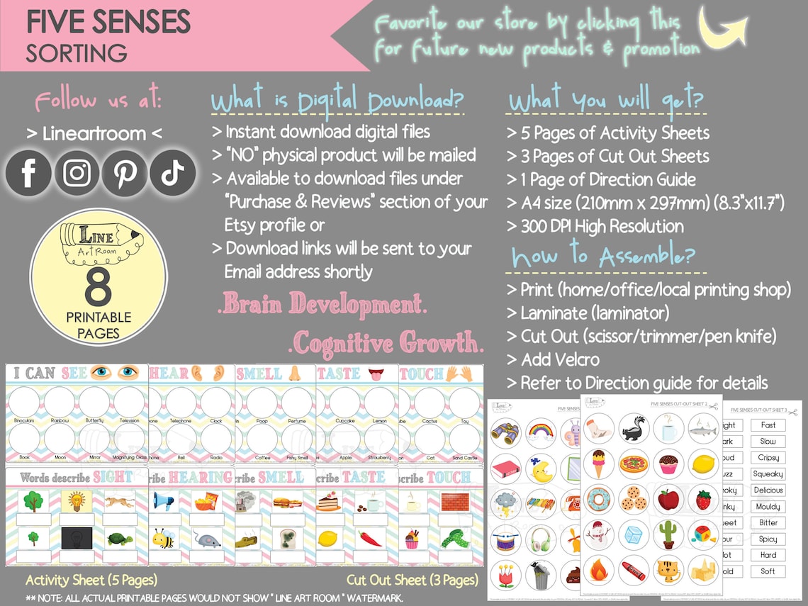 Five Senses Sorting Activity Cards. Body Puzzle. Body Parts Busy Book ...