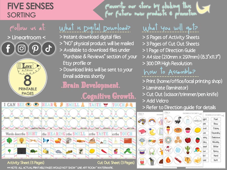 Five Senses Sorting Activity Cards. Body Puzzle. Body Parts Busy Book ...