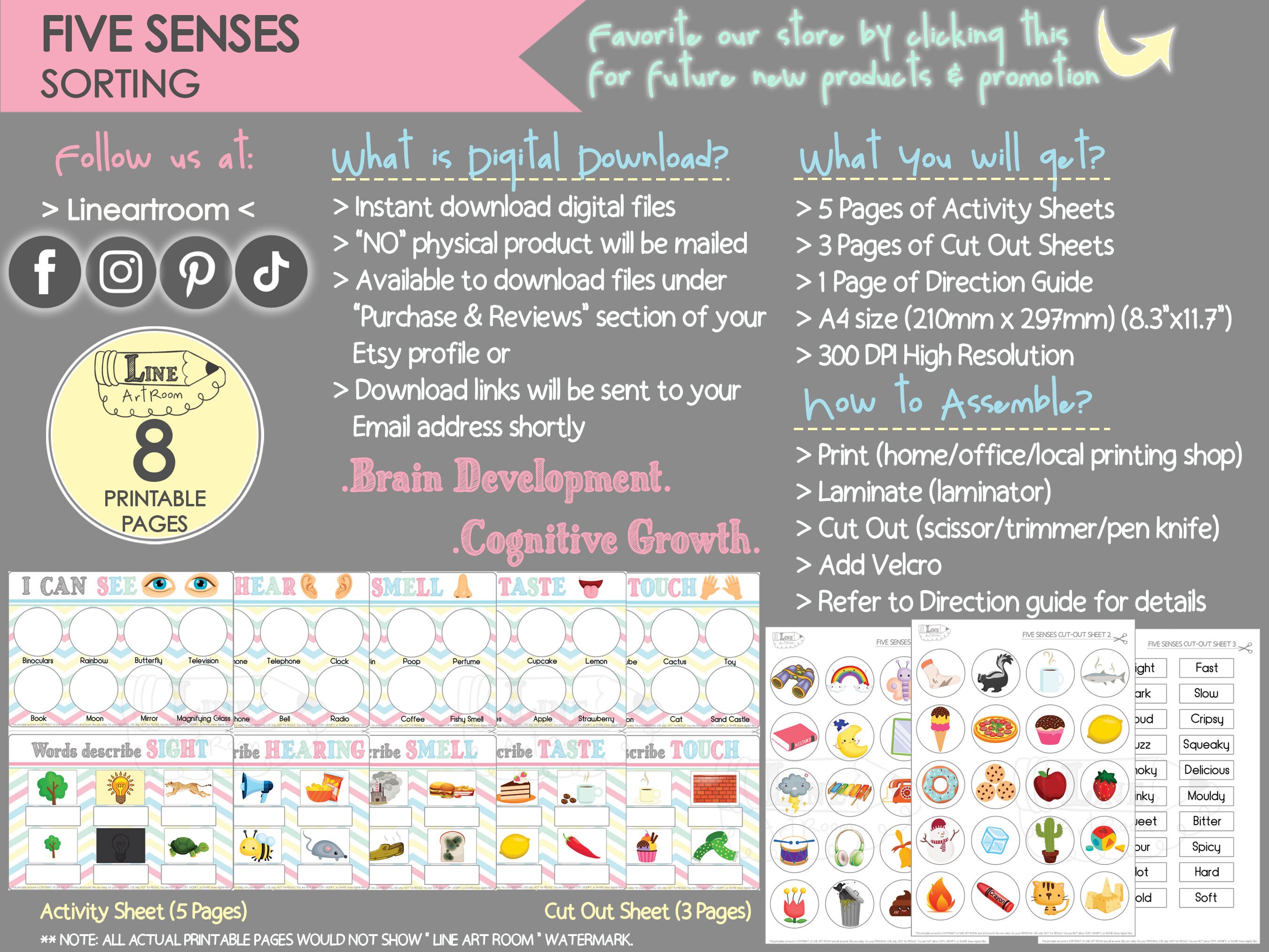 Five Senses Sorting Activity Cards. Body Puzzle. Body Parts Busy Book ...