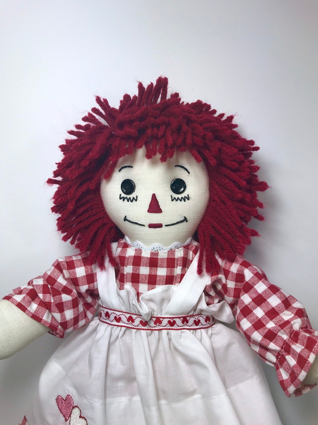 15 INCH Raggedy Ann Doll/handmade, Burgundy Hair, Dark Red and White ...