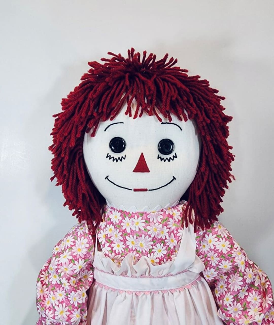 30 Inch RAGGEDY ANN Doll, Handmade, Burgundy Hair, Pink Daisy Print ...