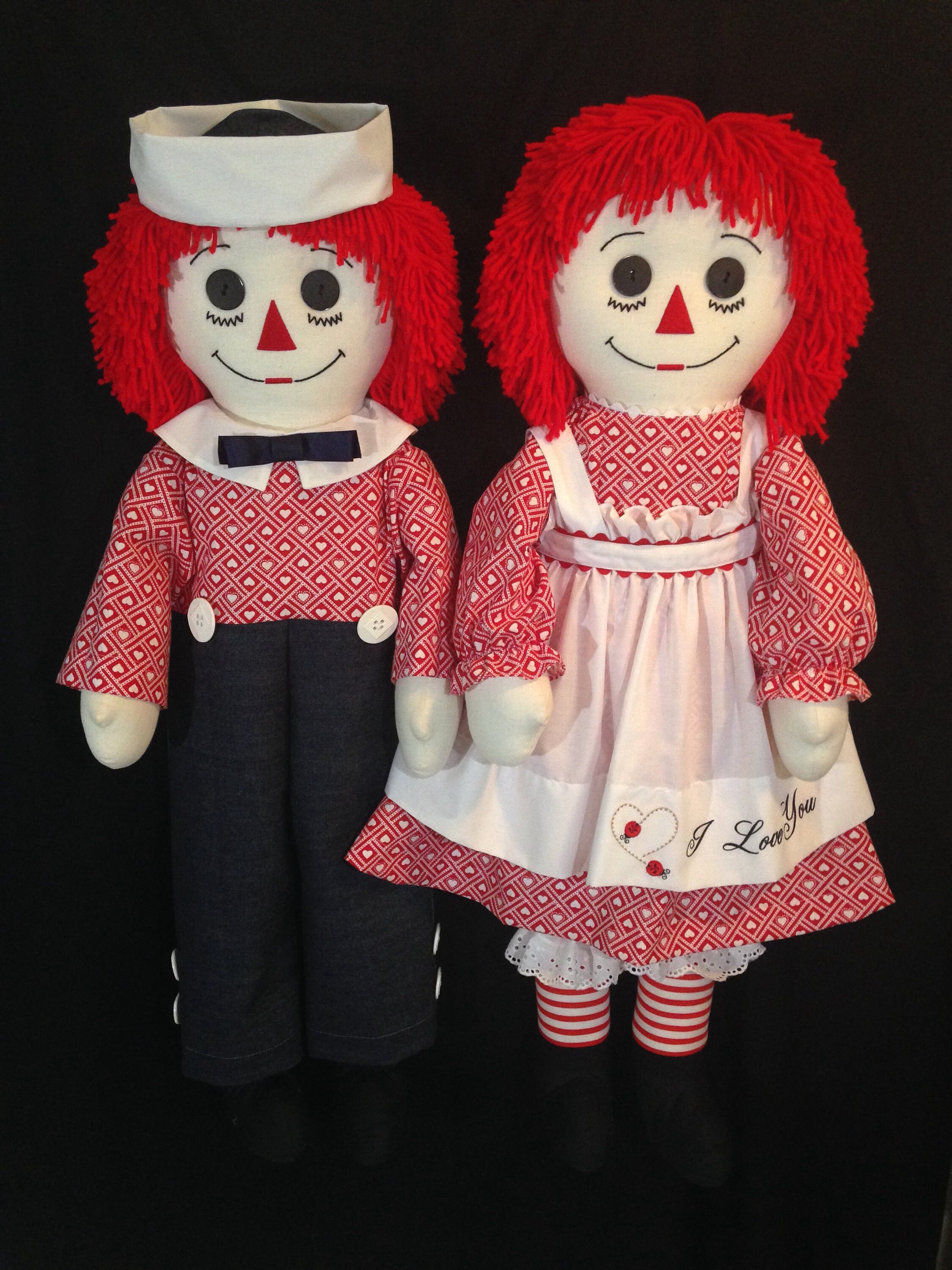 Pair of 36 Inch Handmade Raggedy Ann and Raggedy Andy Dolls; Red Hair ...