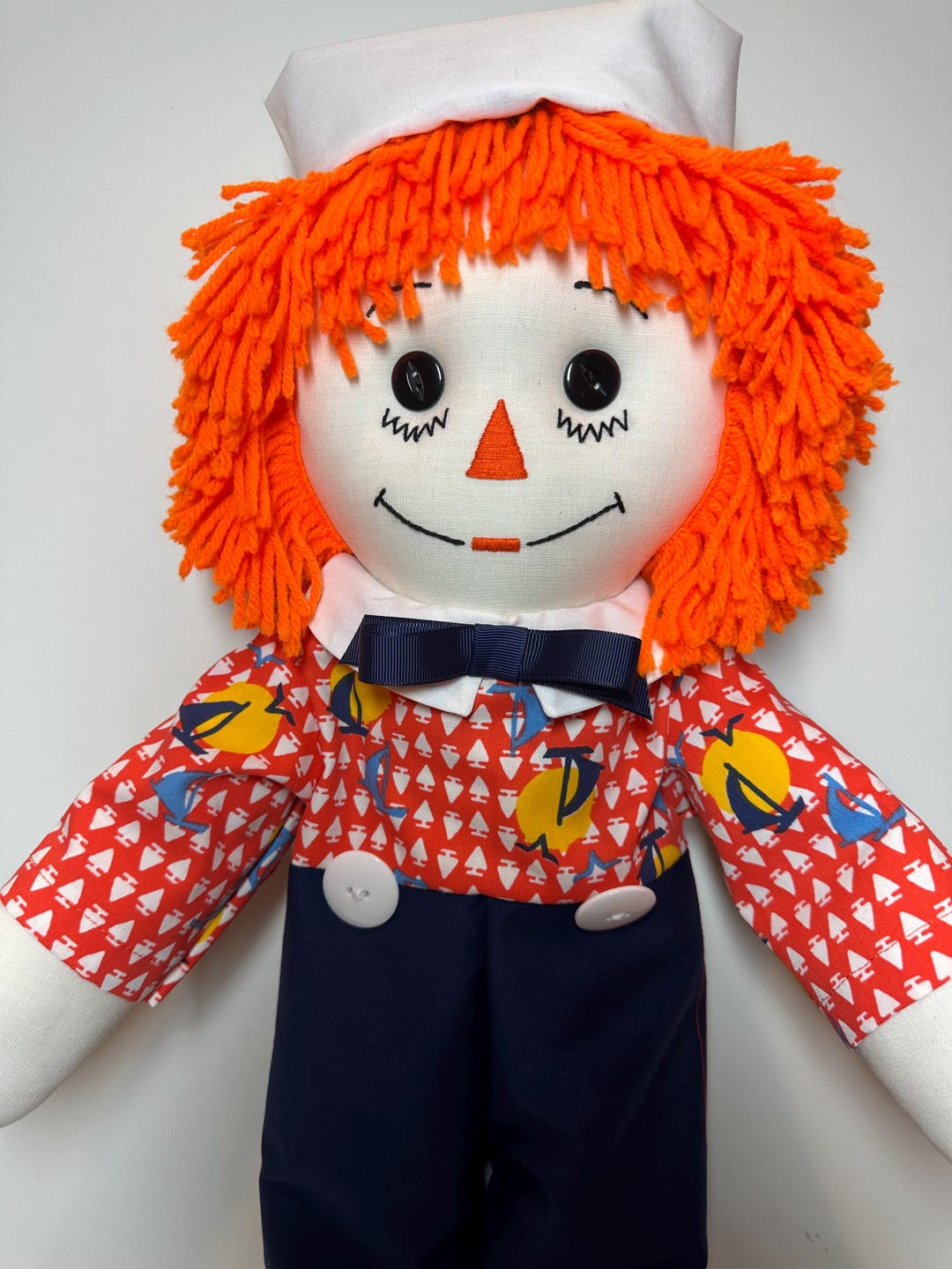 25 Inch Raggedy Andy Doll; Handmade, Orange Hair, Orange Red Shirt With ...