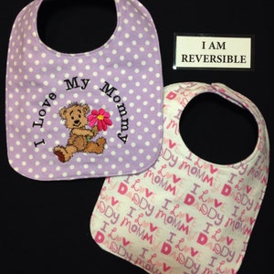 Reversible, Handmade I Love My Mommy Baby Bib,grandma/ Mommy/auntie ...