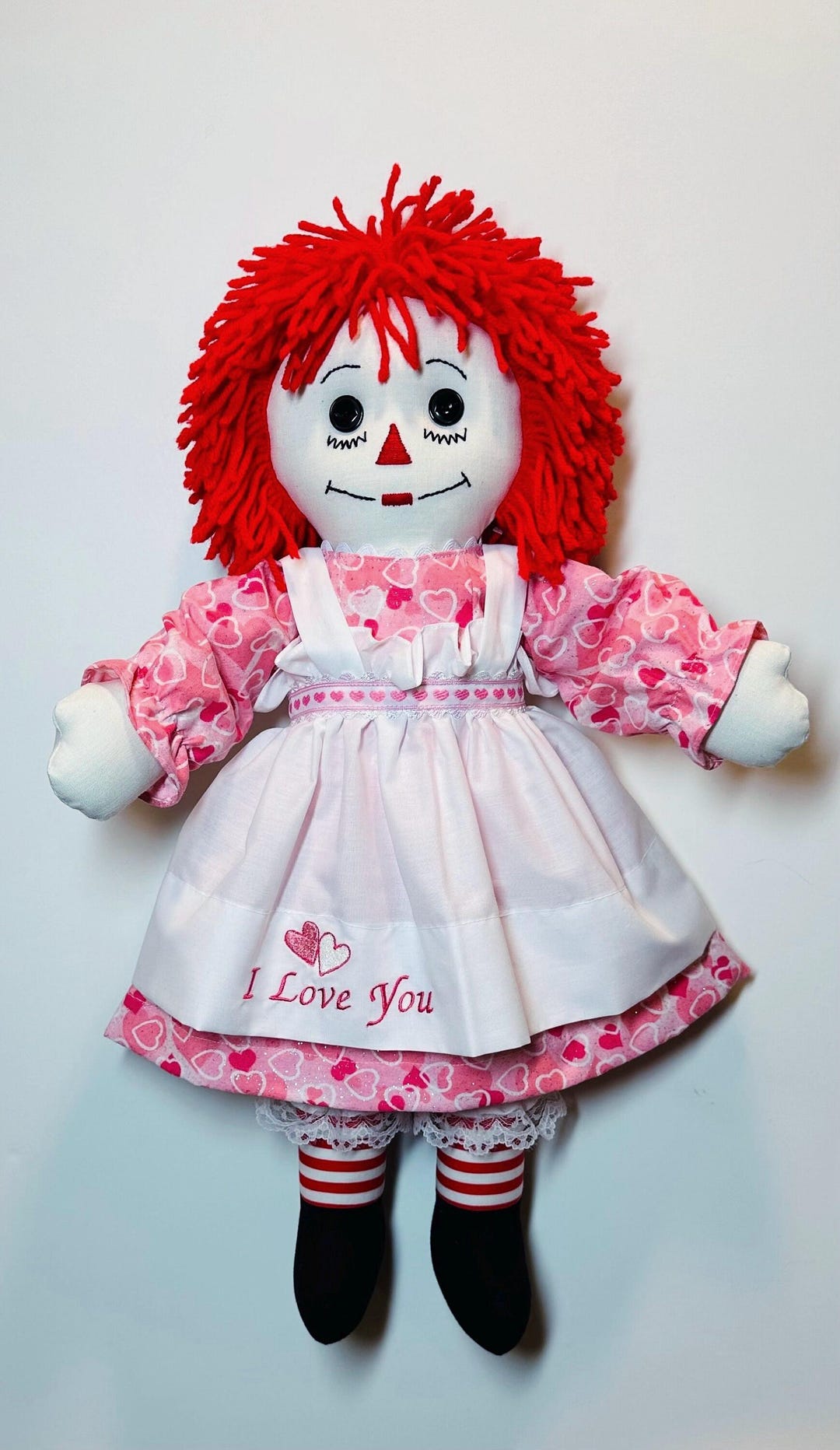 20 Inch Handmade Raggedy Ann Doll;red Hair, Pink Dress With Hearts ...