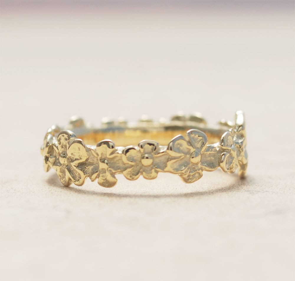 Gold Eternity Ring Flower Wedding Band Solid 14K Gold | Etsy