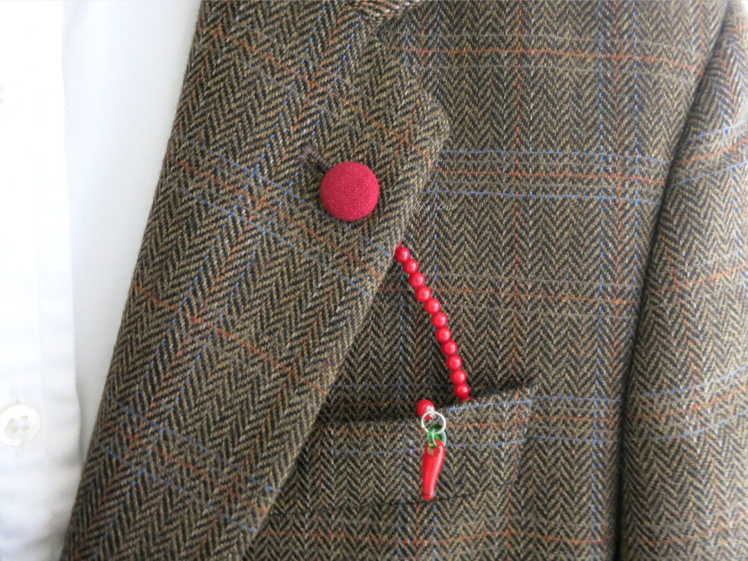Dyed Red Stone Round Lapel Chain - Men's Jewelry - Button Coat Chain ...