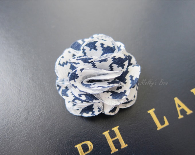 Men's Lapel Flower Pin Wedding Boutonniere Brooch Pin Houndstooth Navy ...