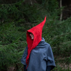 Red Witch Wizard Hat Gnome Hood Felted Pointy Hood - Etsy