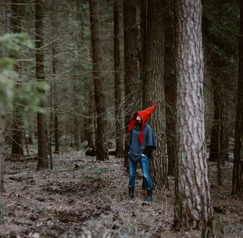 Red Witch Wizard Hat Gnome Hood Felted Pointy Hood - Etsy