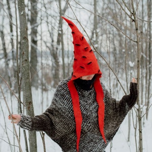 Red Witch Hat | Felted Wool Wizard Costume Hat | Pointy Hat With ...