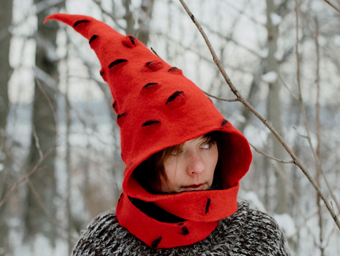 Red Witch Hat Felted Wool Wizard Costume Hat Pointy Hat - Etsy