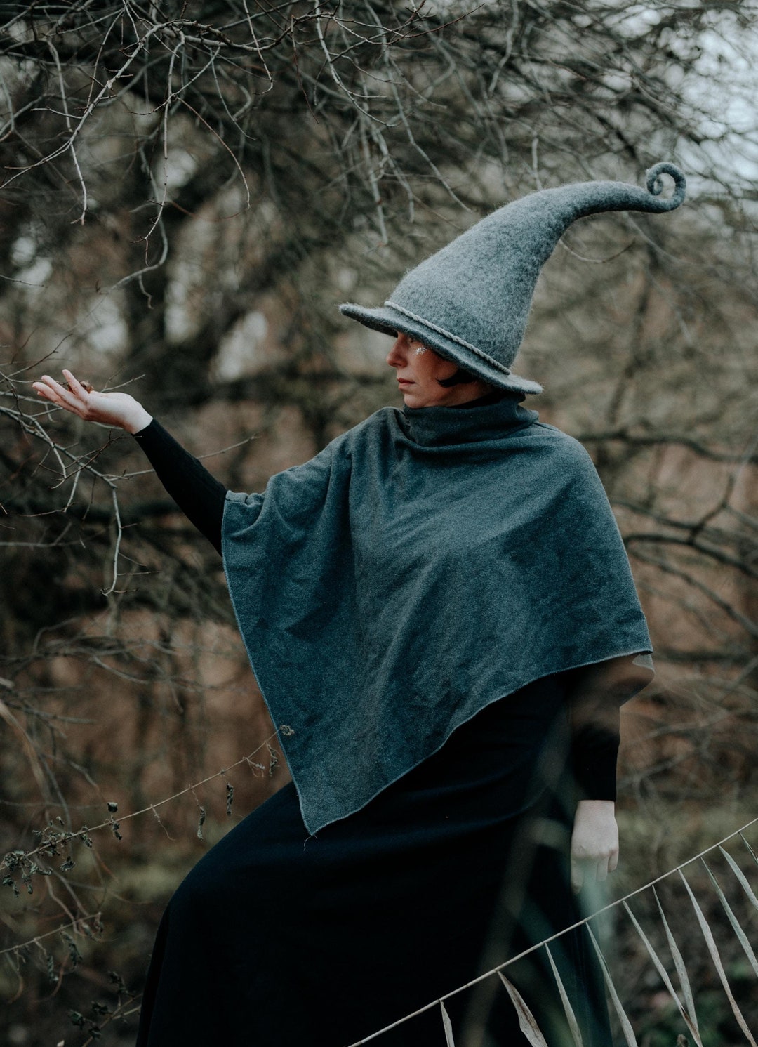 Long Pointy Witch Hat Wizard Costume Hat Merino Wool Felted Fairy Hat ...