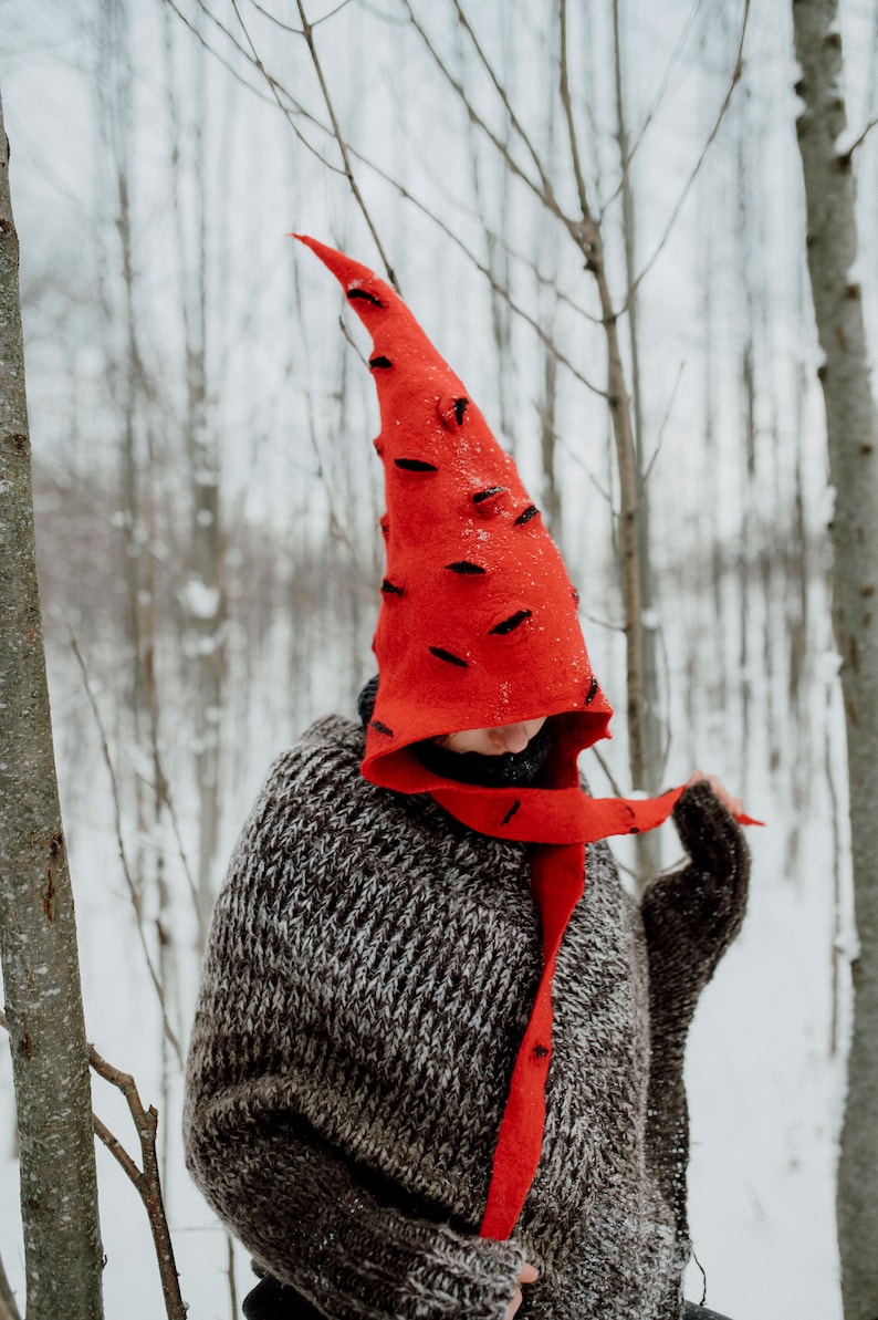 Red Witch Hat Felted Wool Wizard Costume Hat Pointy Hat | Etsy