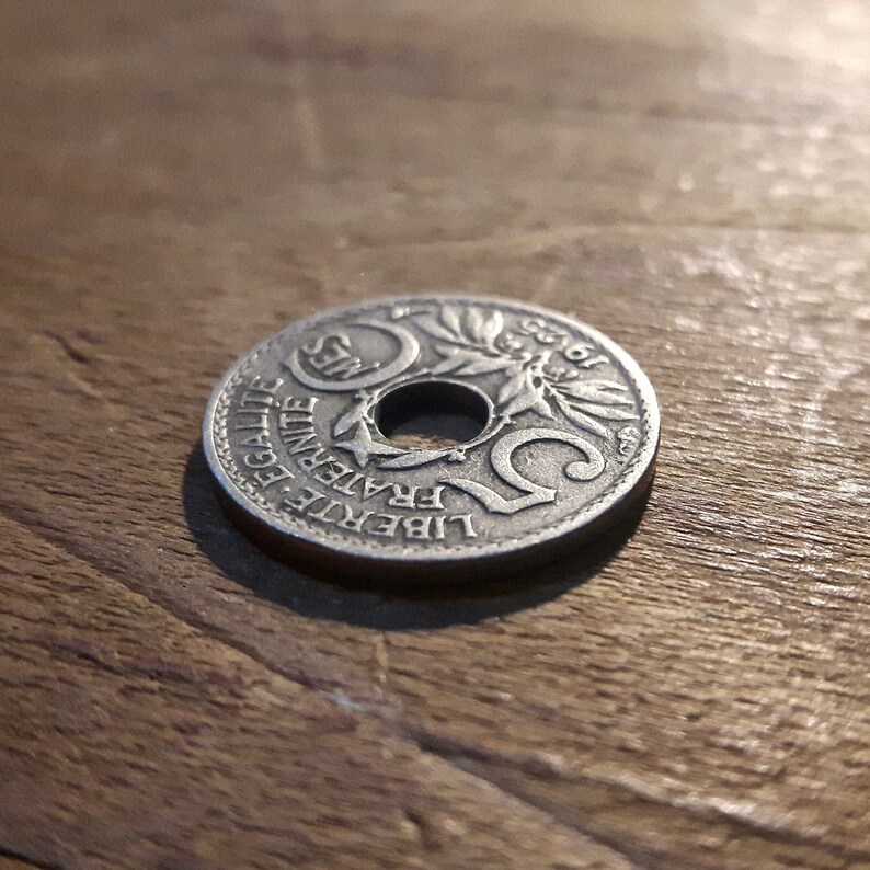 Set of 5 Vintage French 5 Centimes Coins With Hole for Jewellery Craft ...