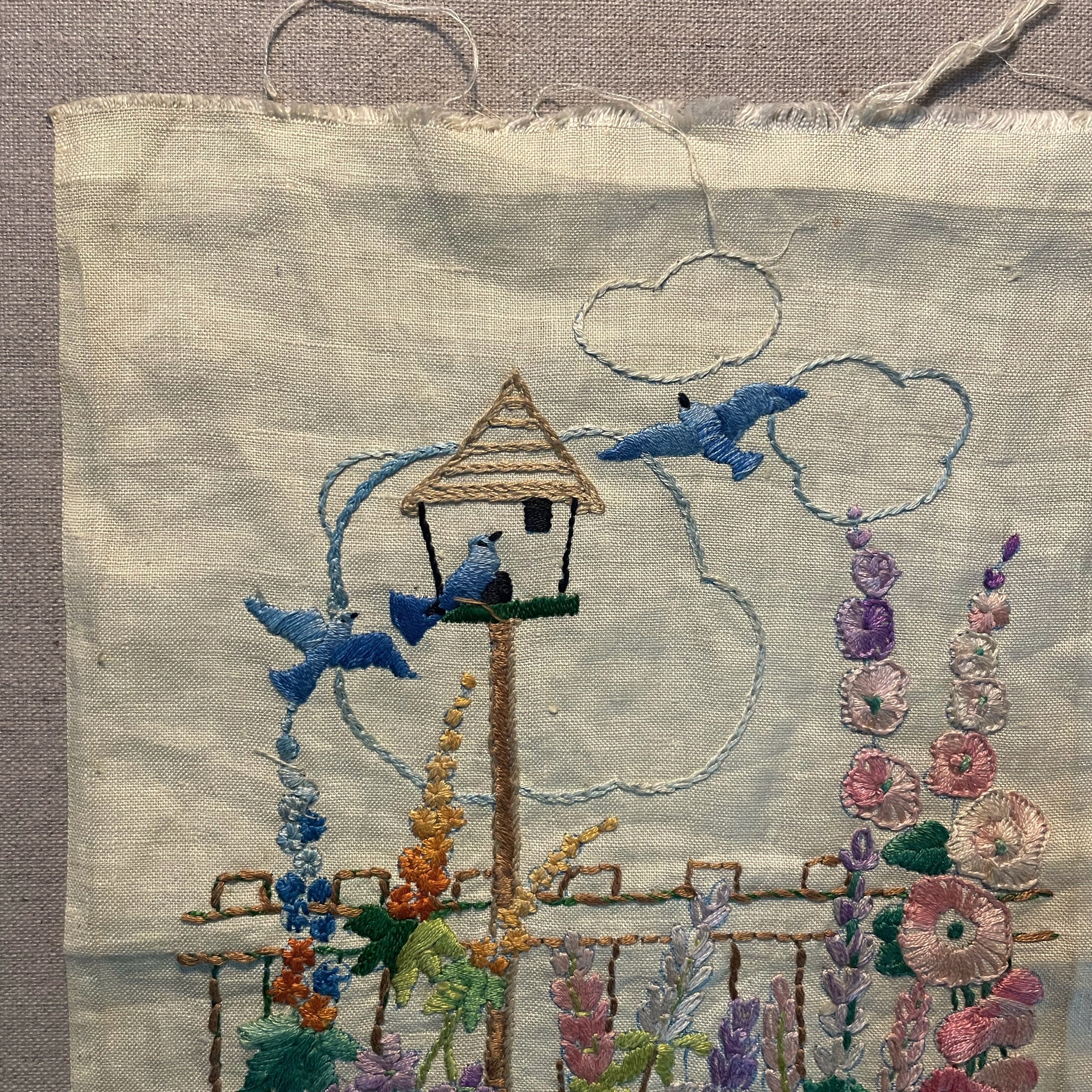 Vintage Embroidery on Linen Garden Poem Flowers Garden Therapy Vintage ...