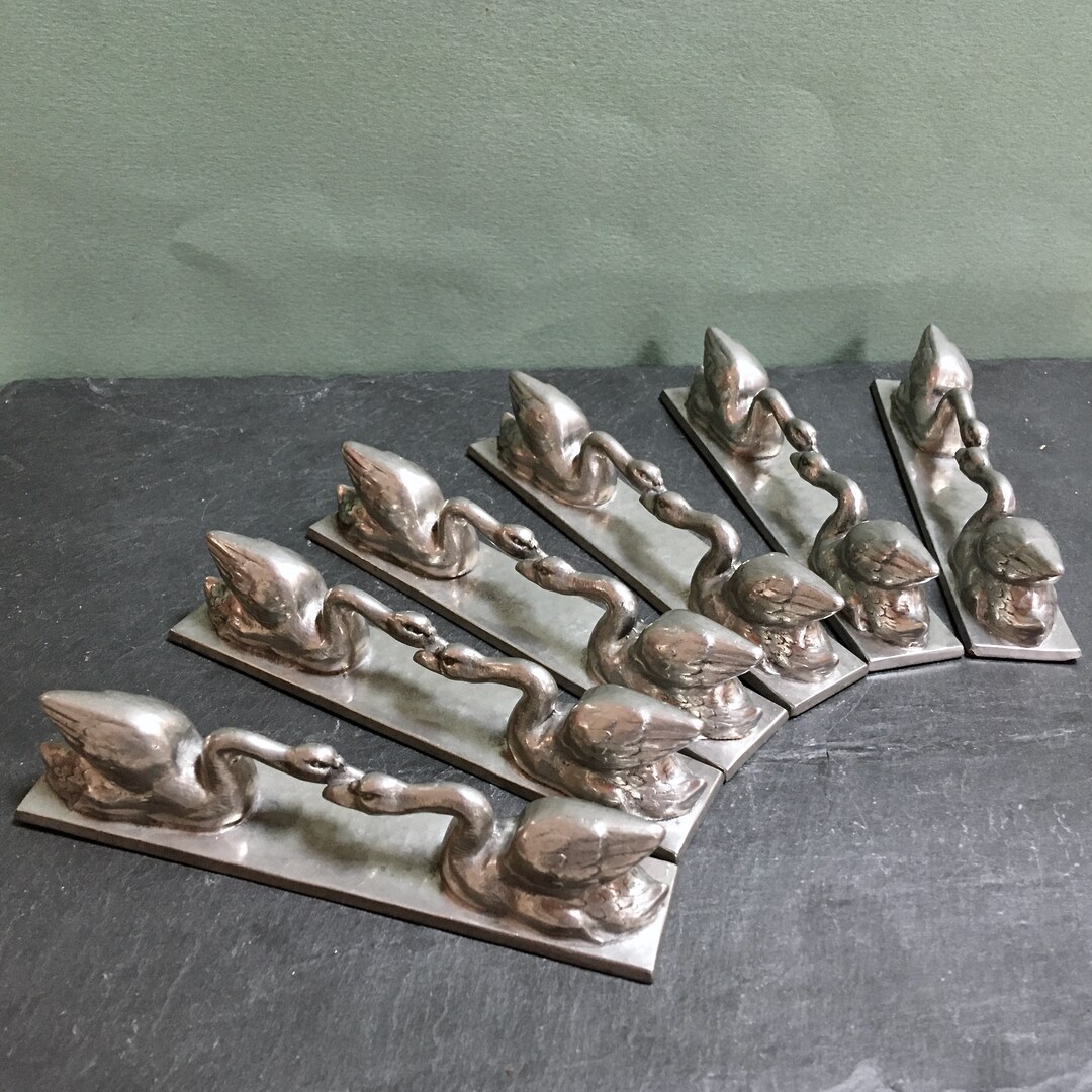 Set 6 French Vintage Courting Swan Pewter Knife Rest Cutlery Rest ...