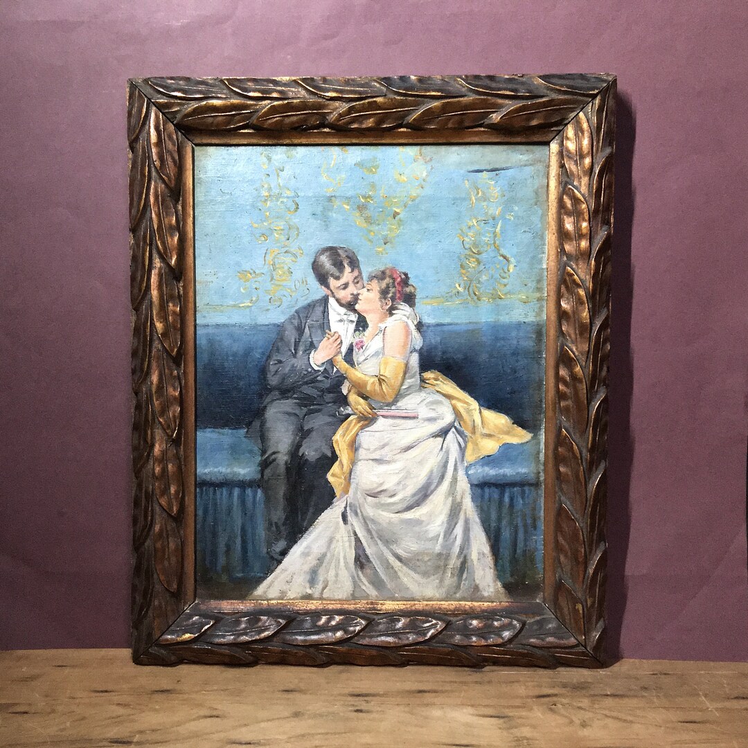 Antique French Original Oil Painting, Late 19thc Romanticism Lovers ...