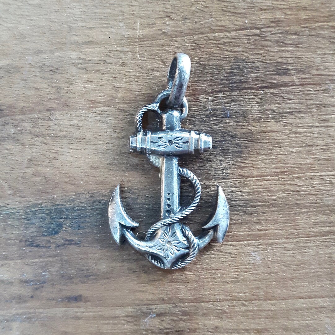 Vintage French Anchor Pendant, 1950's Silver Metal Jewellery, Nautical ...