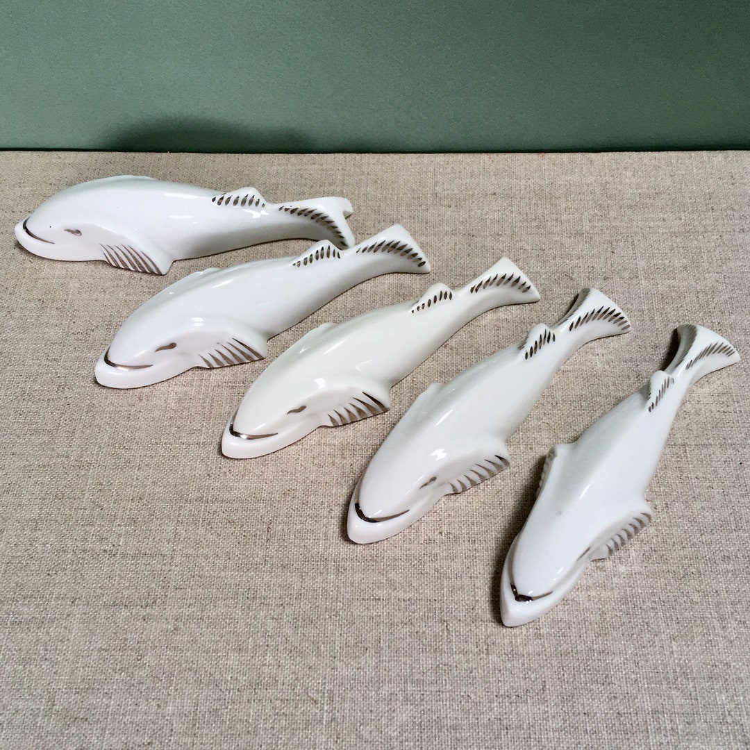Set Rare French Art Deco Porcelain Whale Cutlery Rests, Vintage French Dinner Tableware, Ceramic ...