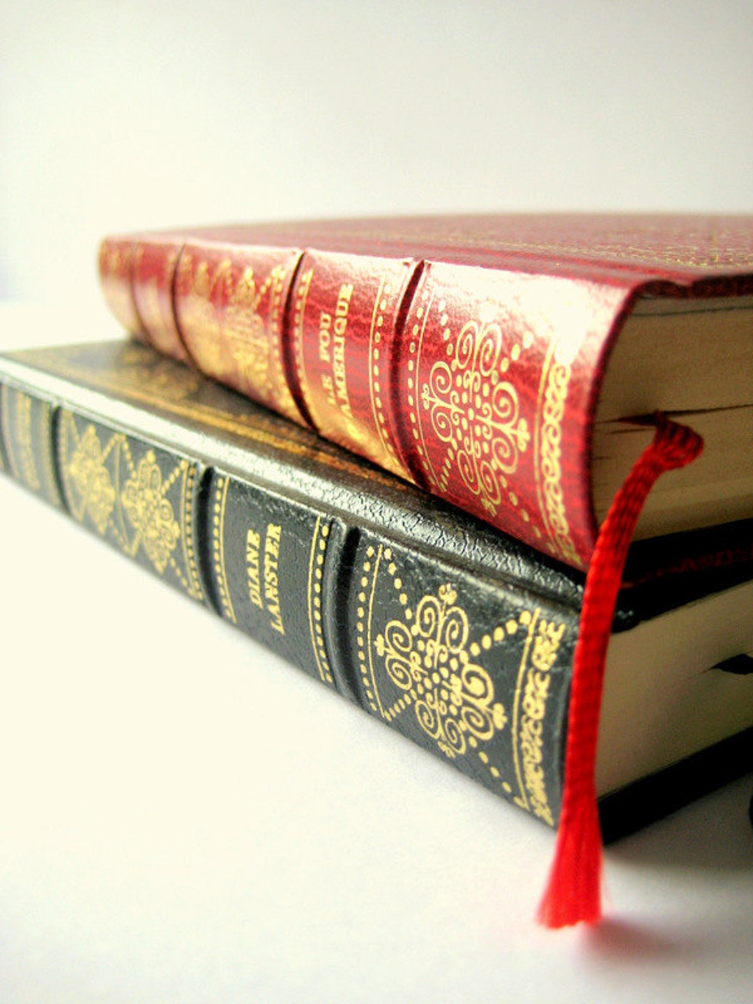 Vintage French Books Set of TWO Old Books - Black and Red With Gold ...