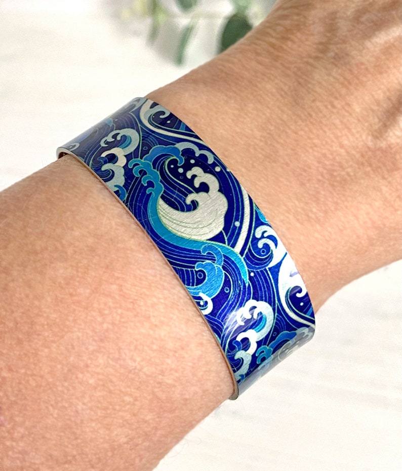 Ocean Cuff Bracelet With Blue Surf Waves. Personalised | Etsy