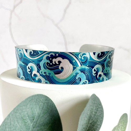 Ocean Cuff Bracelet With Blue Surf Waves. Personalised - Etsy