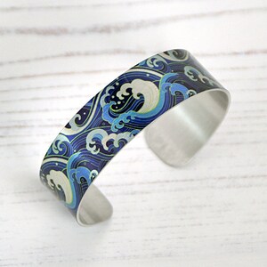 Ocean Cuff Bracelet With Blue Surf Waves. Personalised - Etsy