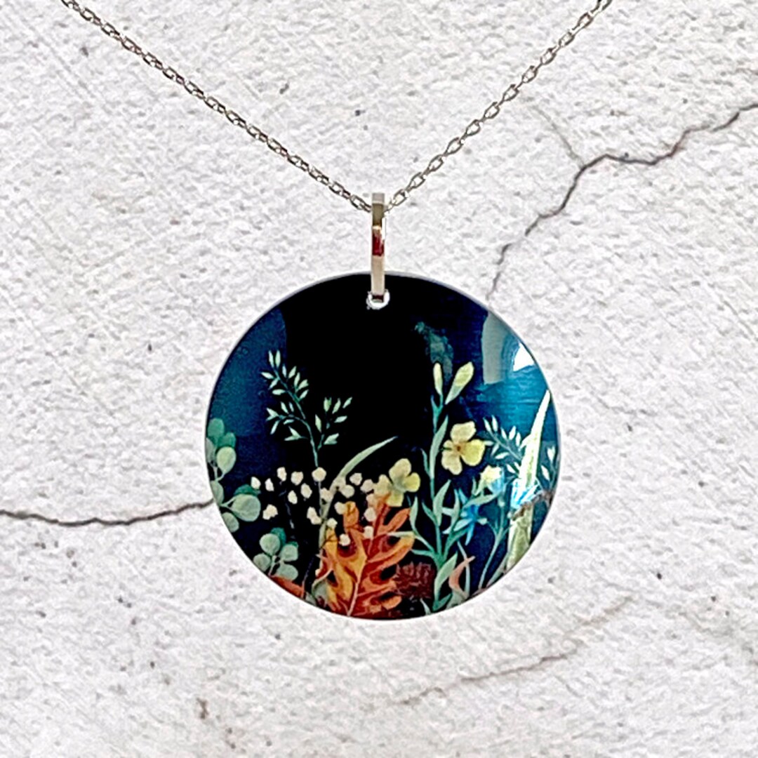 Autumn Fall Pendant Necklace on a Fine Chain. Handmade Nature - Etsy