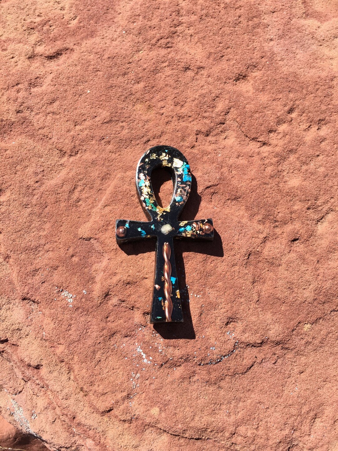 Orgone ASG Energetic Ankh With Rhodizite, Shungite, Malachite, Mini ...