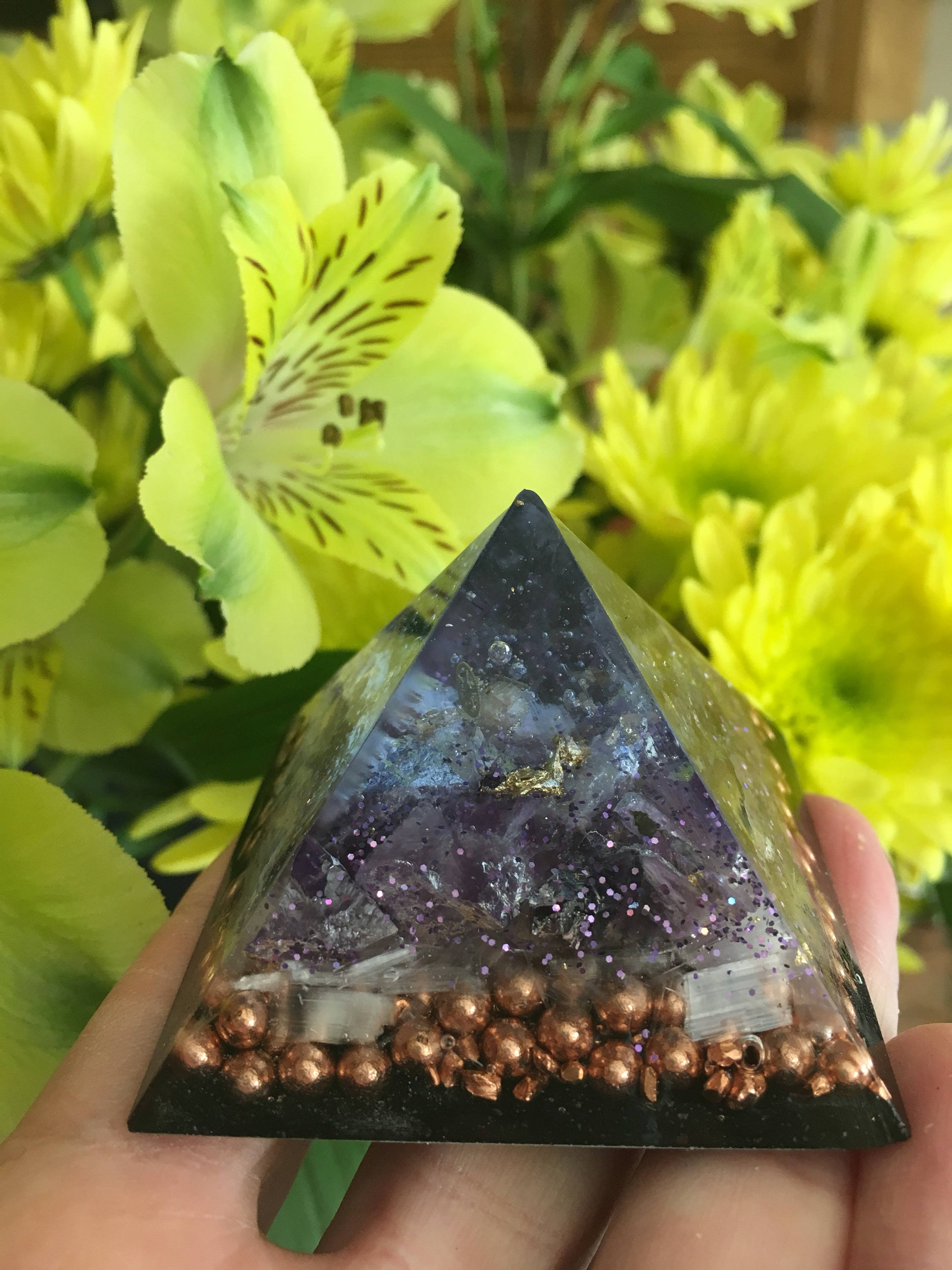 Orgone ASG Small Pyramid With Rhodizite Shungite and Amethyst | Etsy