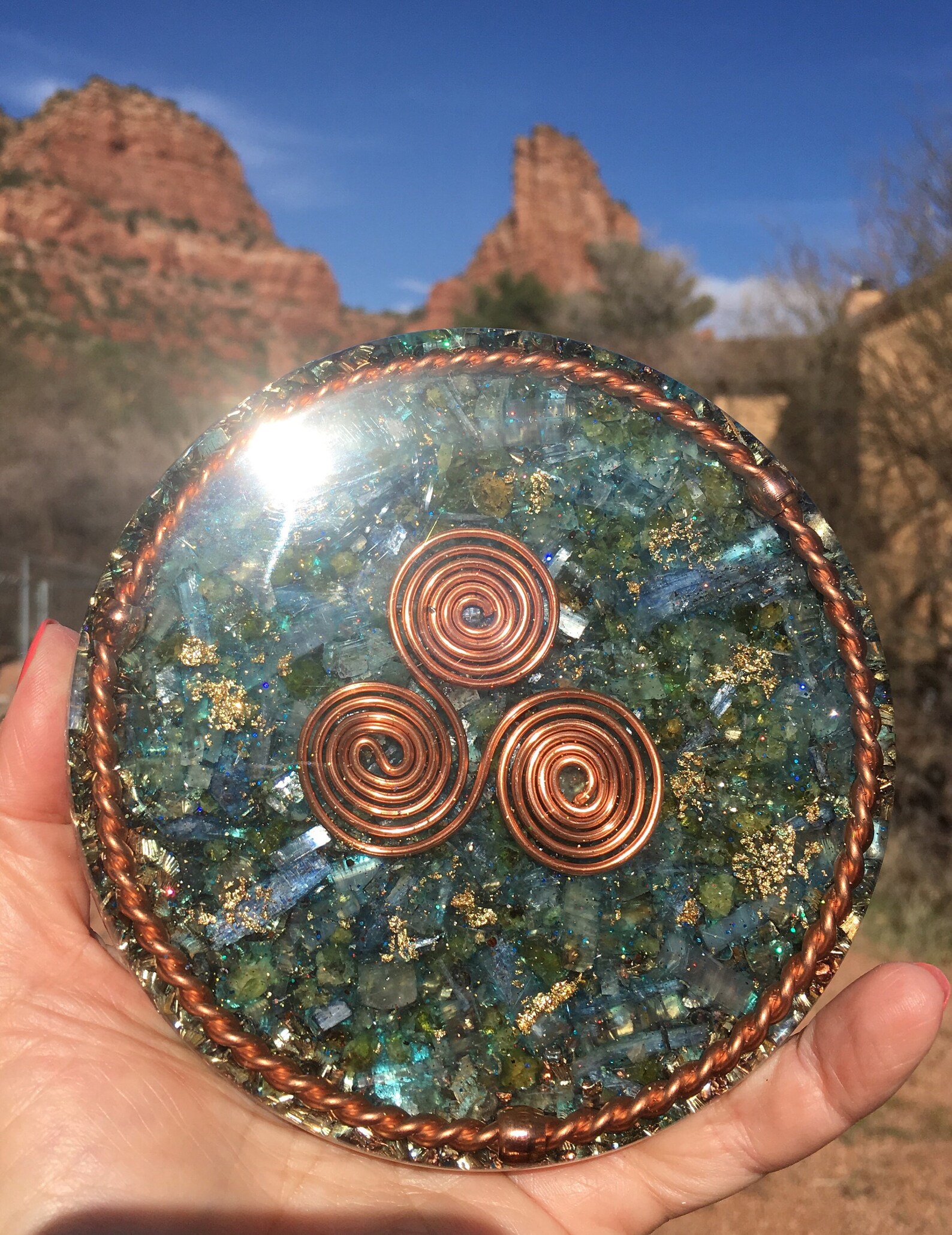 Lg. Energetic Orgone ASG charging disc Triskelion Rhodizite | Etsy