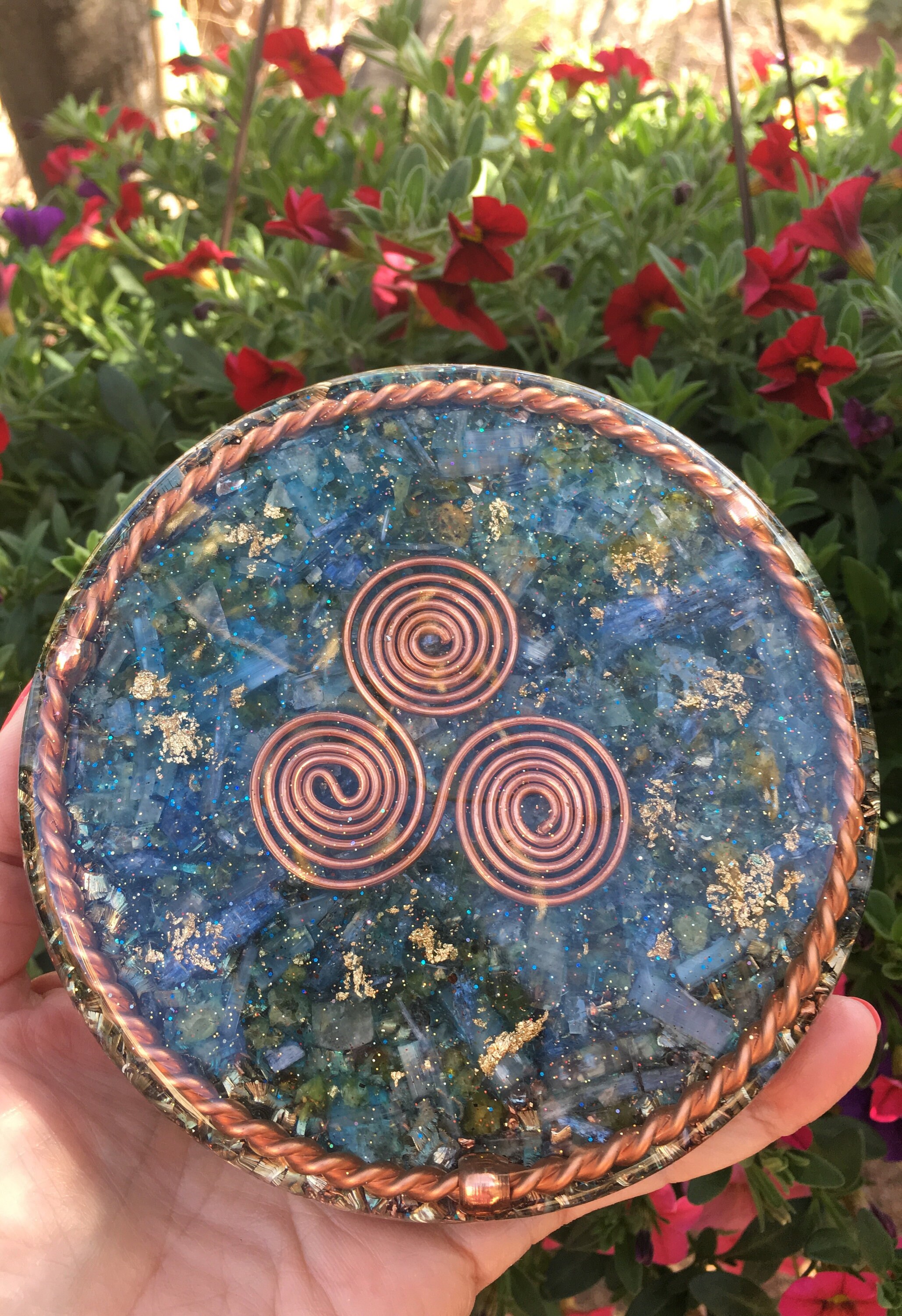 Lg. Energetic Orgone ASG charging disc Triskelion Rhodizite | Etsy