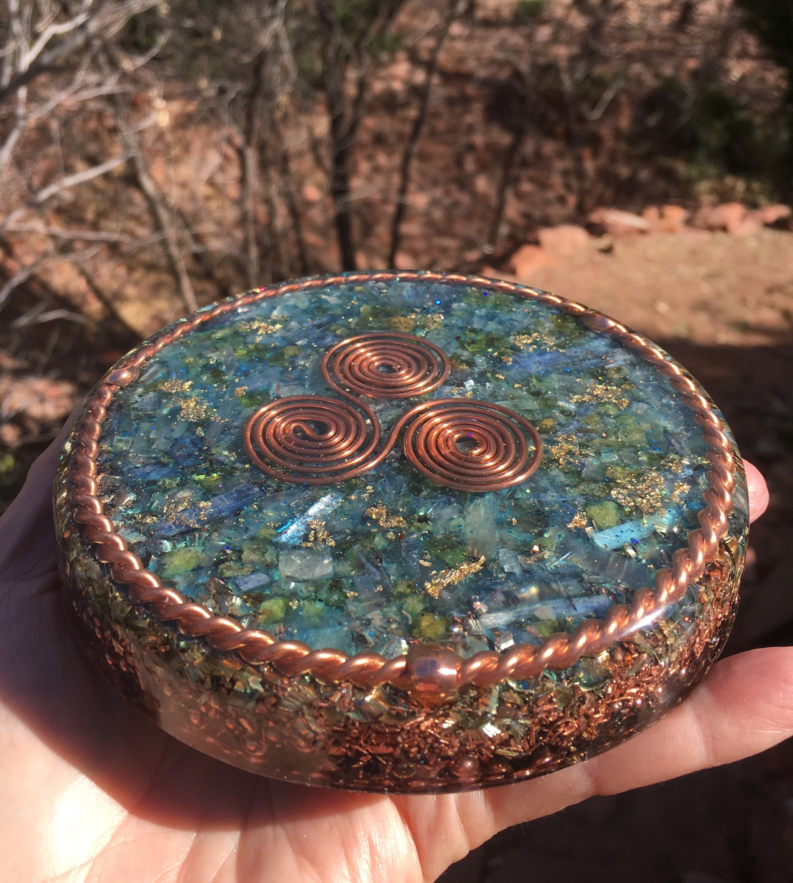 Lg. Energetic Orgone ASG charging disc Triskelion Rhodizite | Etsy