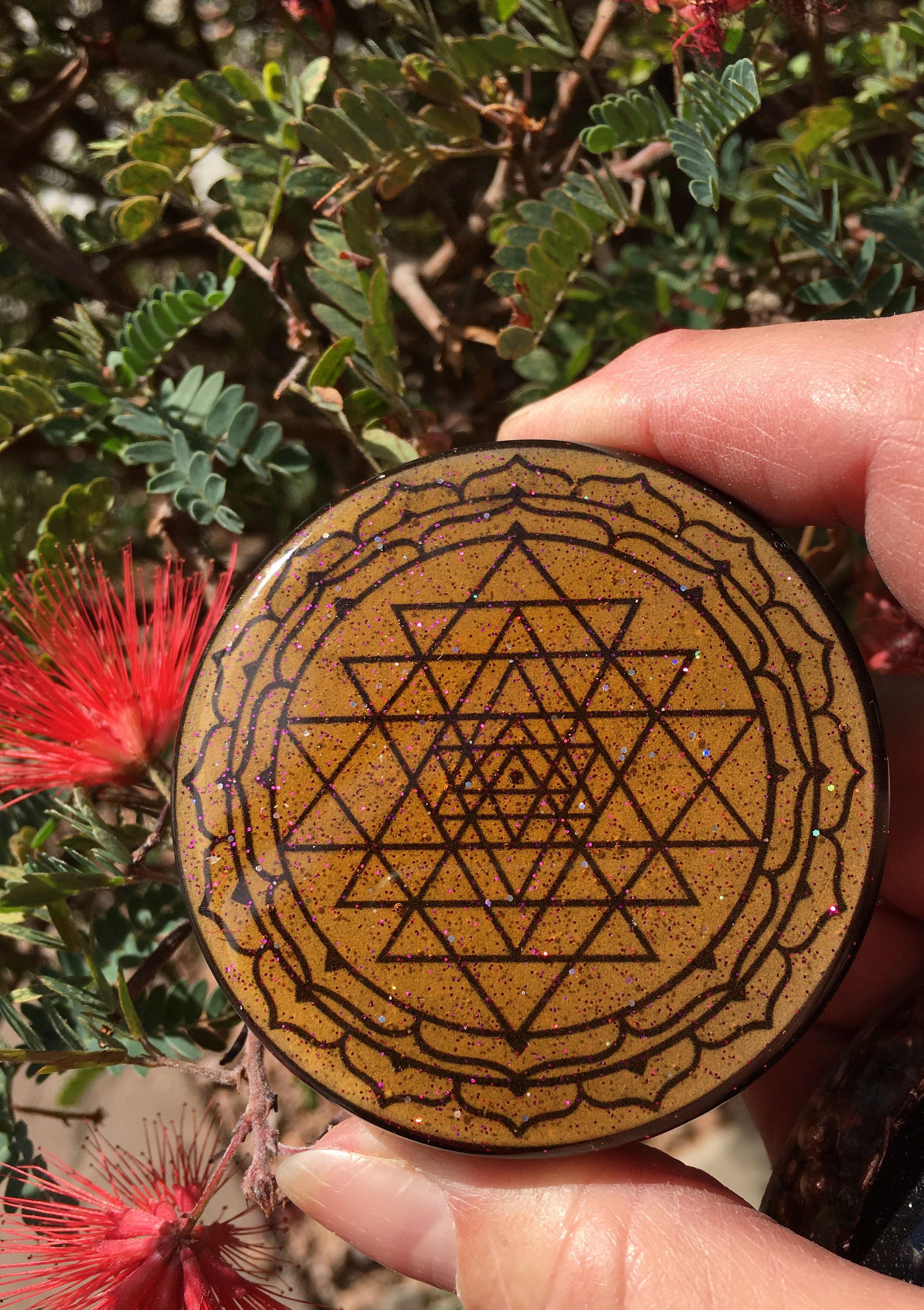 Holographic Sri Yantra tower buster with Shungite Peridot | Etsy