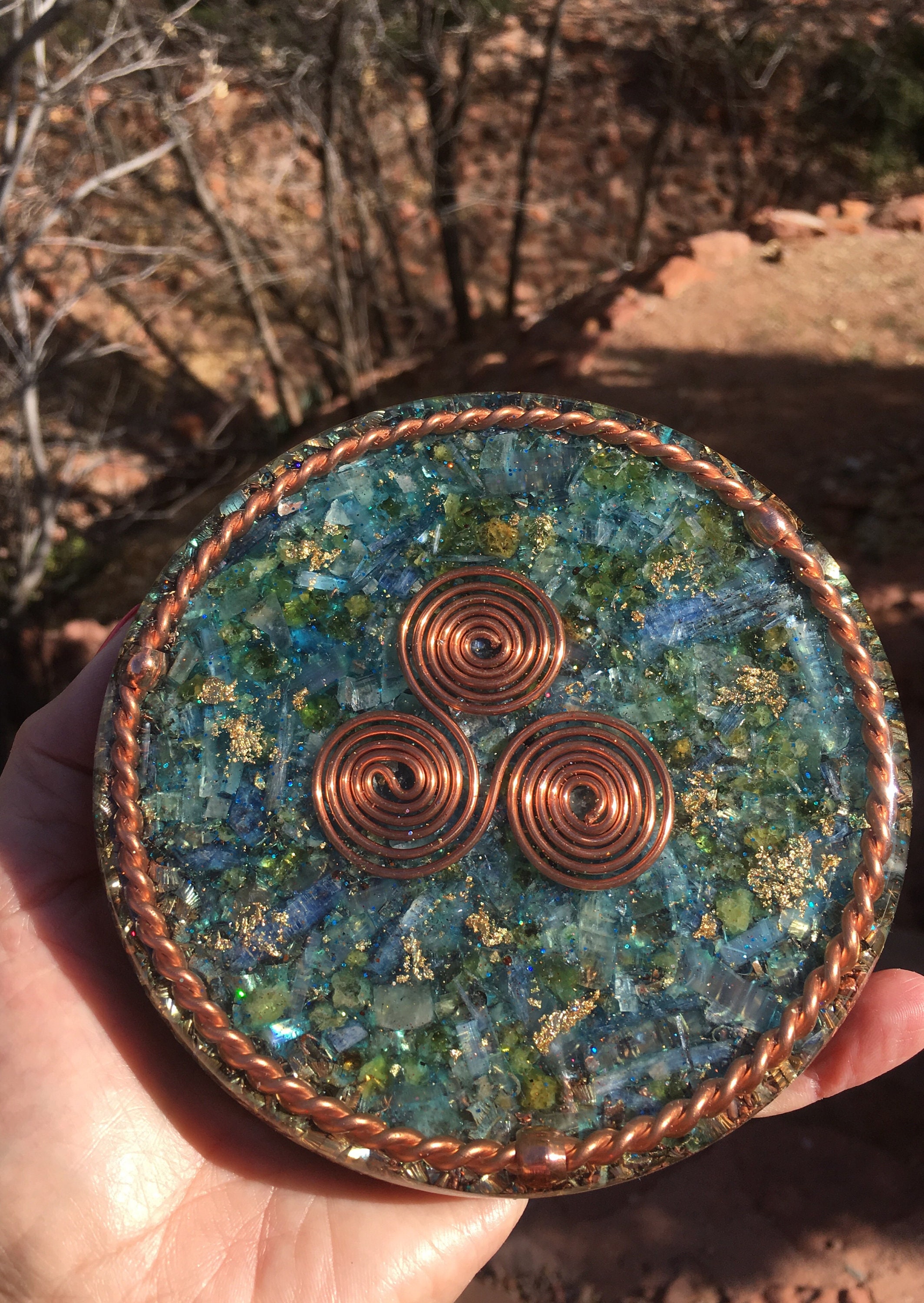 Lg. Energetic Orgone ASG charging disc Triskelion Rhodizite | Etsy