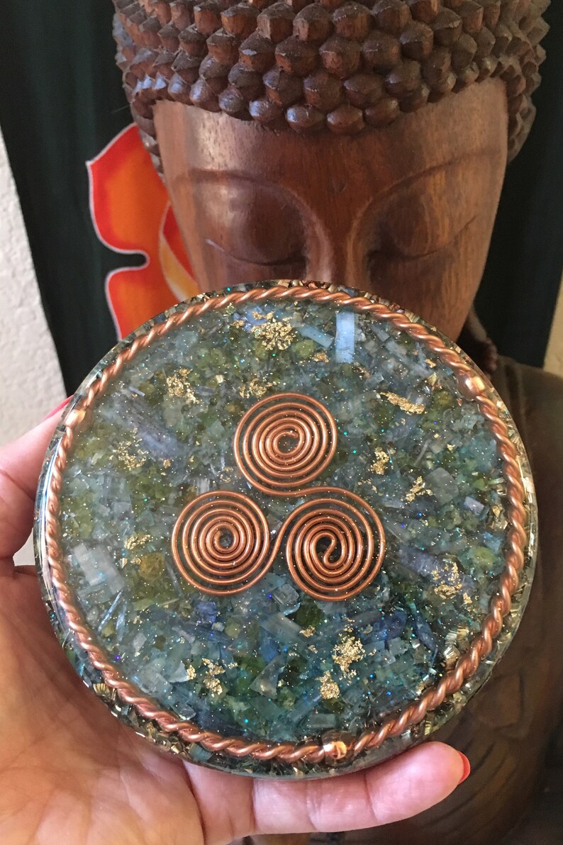 Lg. Energetic Orgone ASG charging disc Triskelion Rhodizite | Etsy