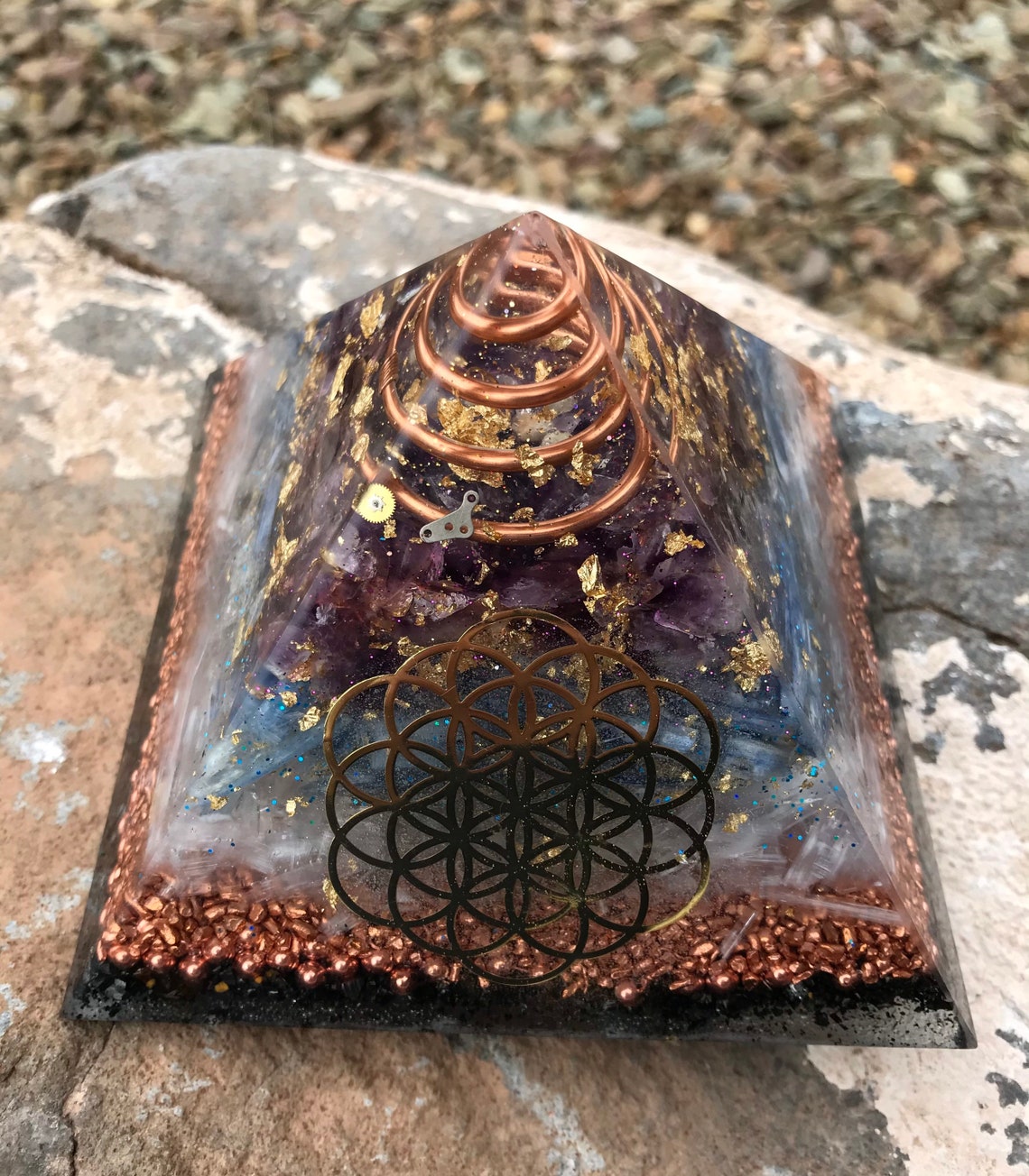 LG Orgone ASG Pyramid With a Tesla Coil 18K Flower of Life - Etsy UK
