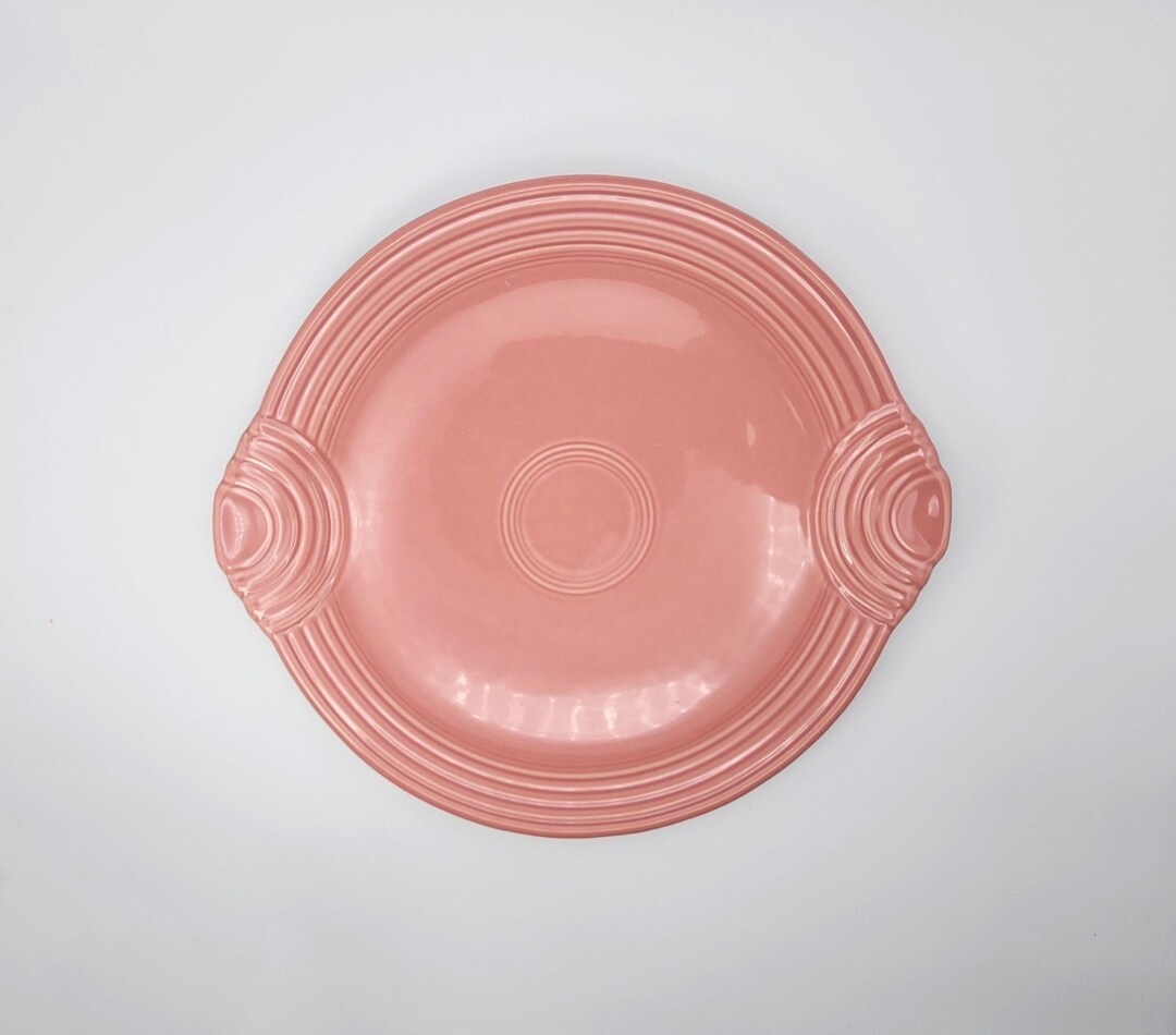 Vintage Fiestaware Rose Pink Handled Cake Plate P86 - 11" Round Serving ...
