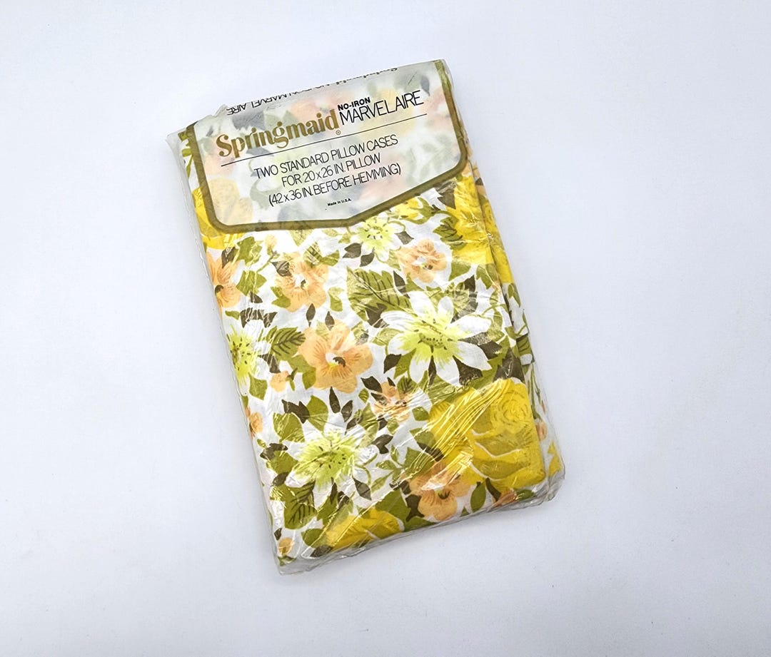 Vintage Springmaid Yellow and Green Floral Pillowcases - Set of 2 New ...