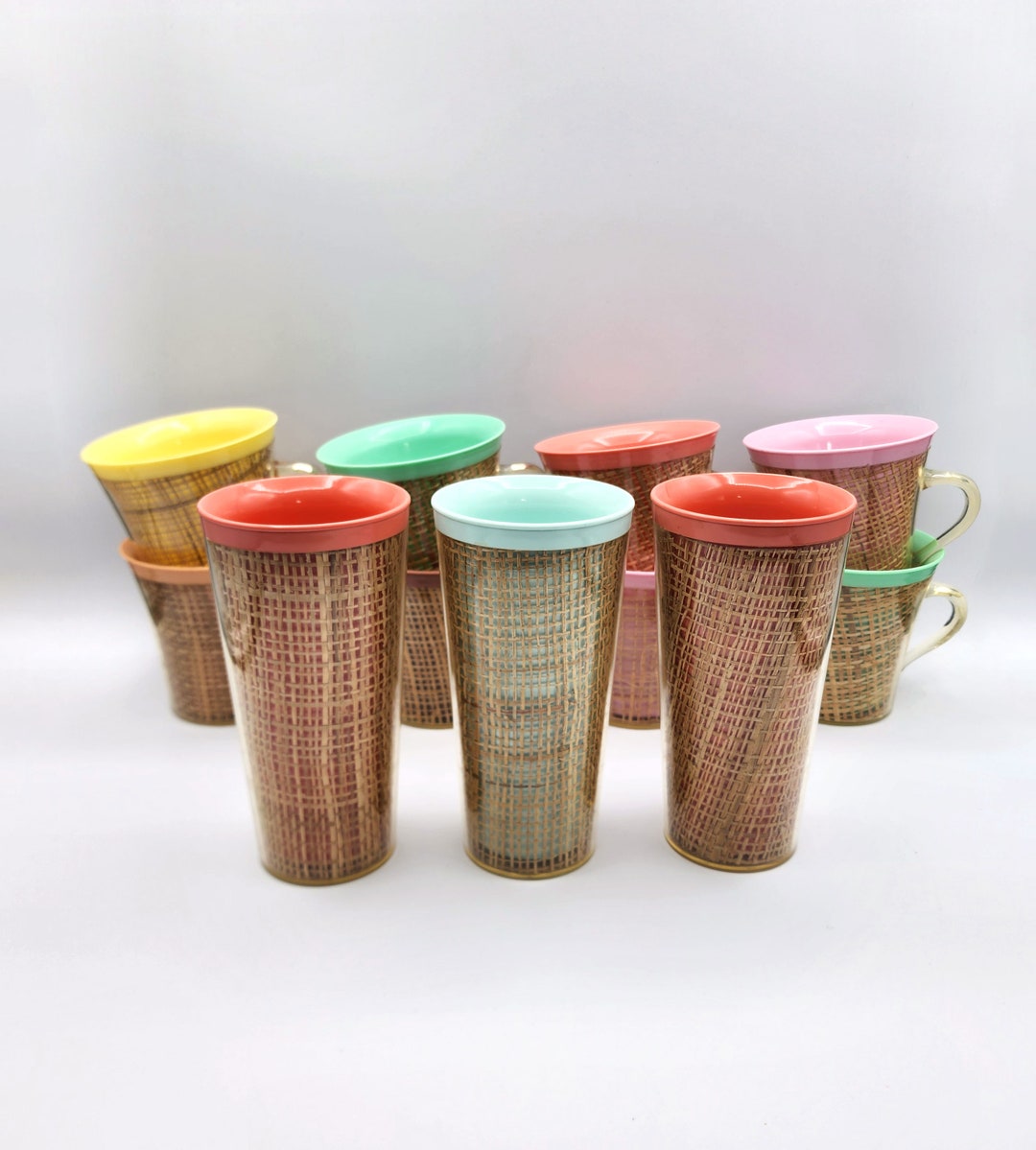 Vintage Raffiaware Thermo-temp Insulated Tumbler Cups, Mugs Colorful ...