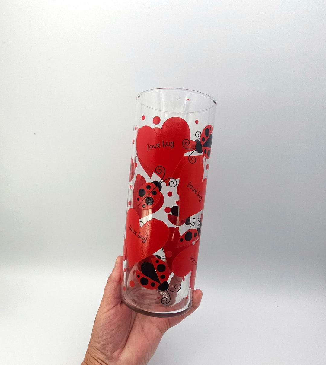 Vintage Love Bug Red Hearts Ladybugs Glass Vase - Etsy